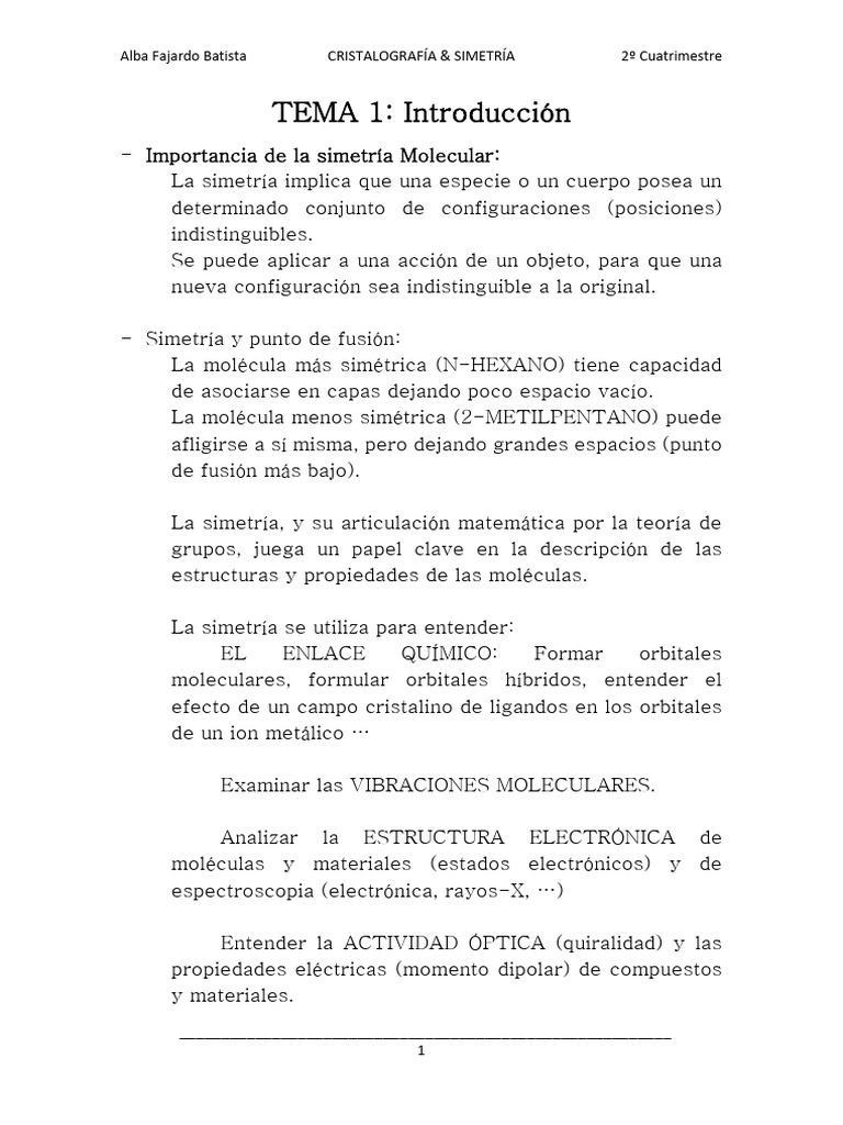 TEMA 1, Cristalografía y Simetría | PDF | Moléculas | Cristalografía
