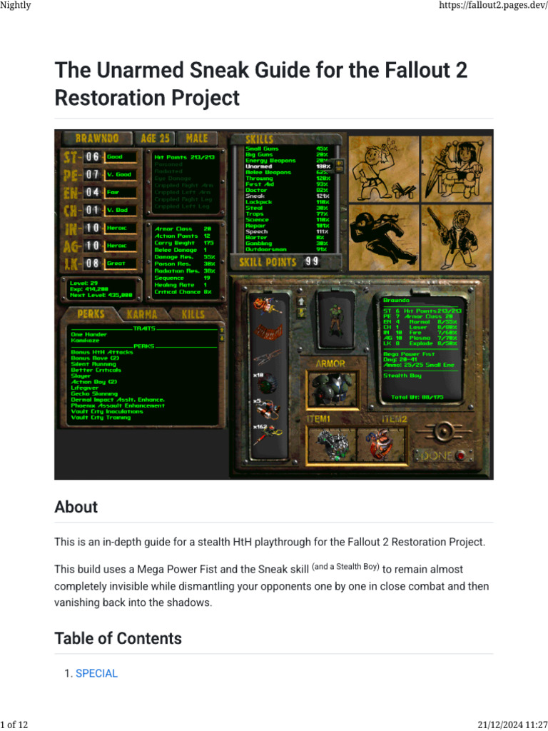 The Unarmed Sneak Guide for the Fallout 2 Restoration Project | PDF