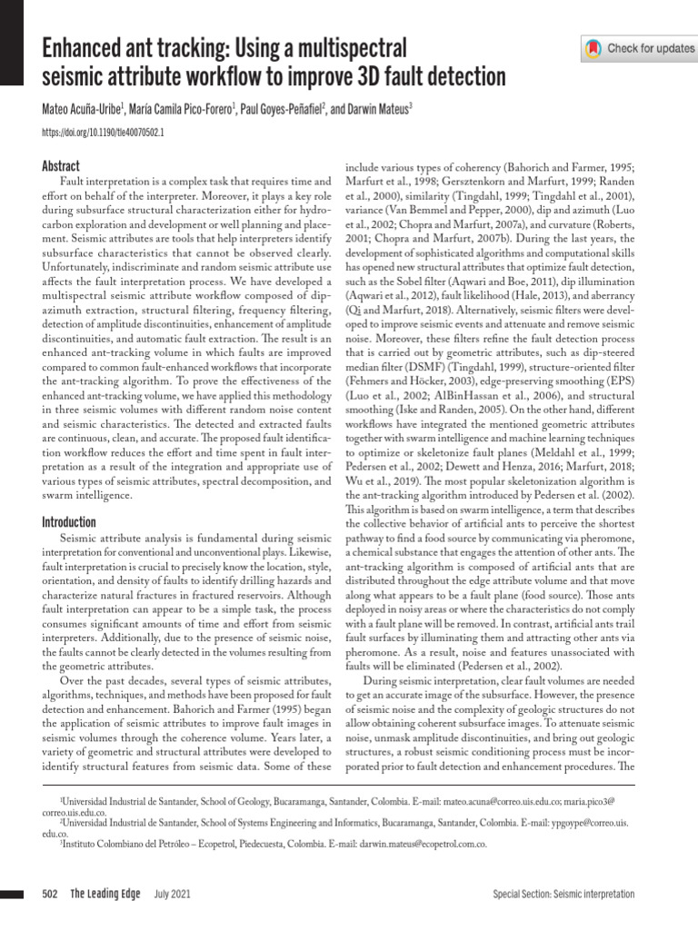 Acuña Uribe Et Al 2021 Enhanced Ant Tracking Using A Multispectral Seismic Attribute Workflow To ...