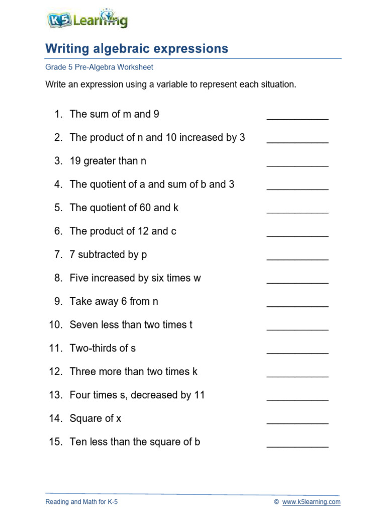Grade-5-Write-Expressions-C Worksheet | PDF