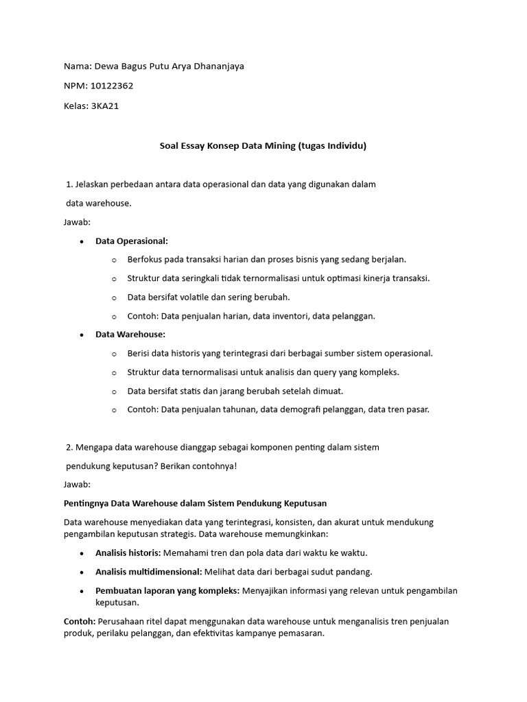 3KA21 - Dewa Bagus Putu Arya Dhananjaya - 10122362 - Konsep Data Mining | PDF