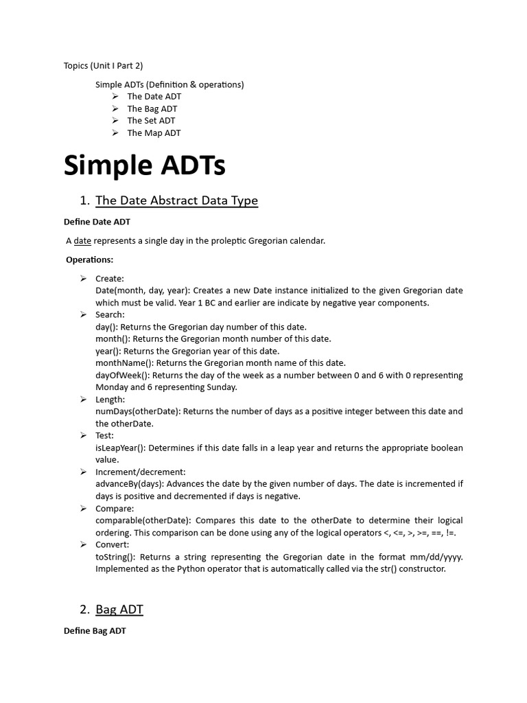 Unit 1 Part 2 Simple Adts Pdf Data Type Computer Programming 