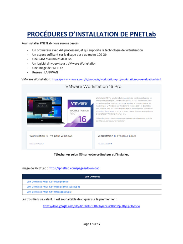 Document Pour Installation PNETLab | PDF | VMware | Virtualisation