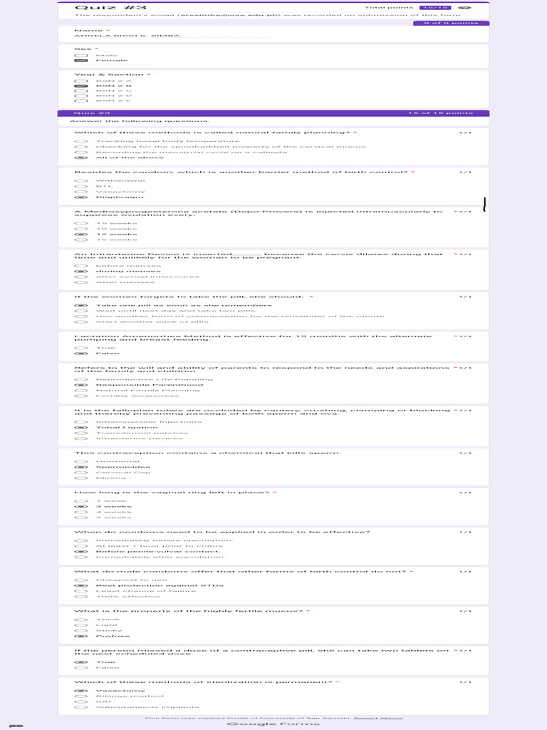 107 quiz | PDF | Birth Control | Sexual Reproduction