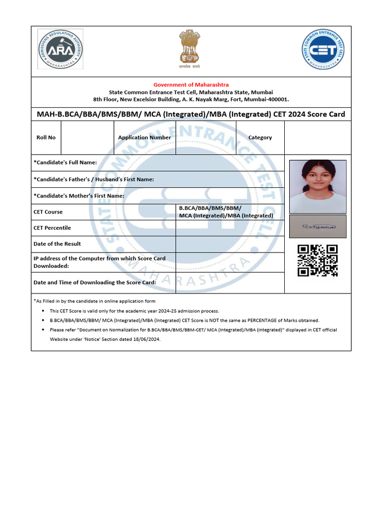 CET Score Card | PDF