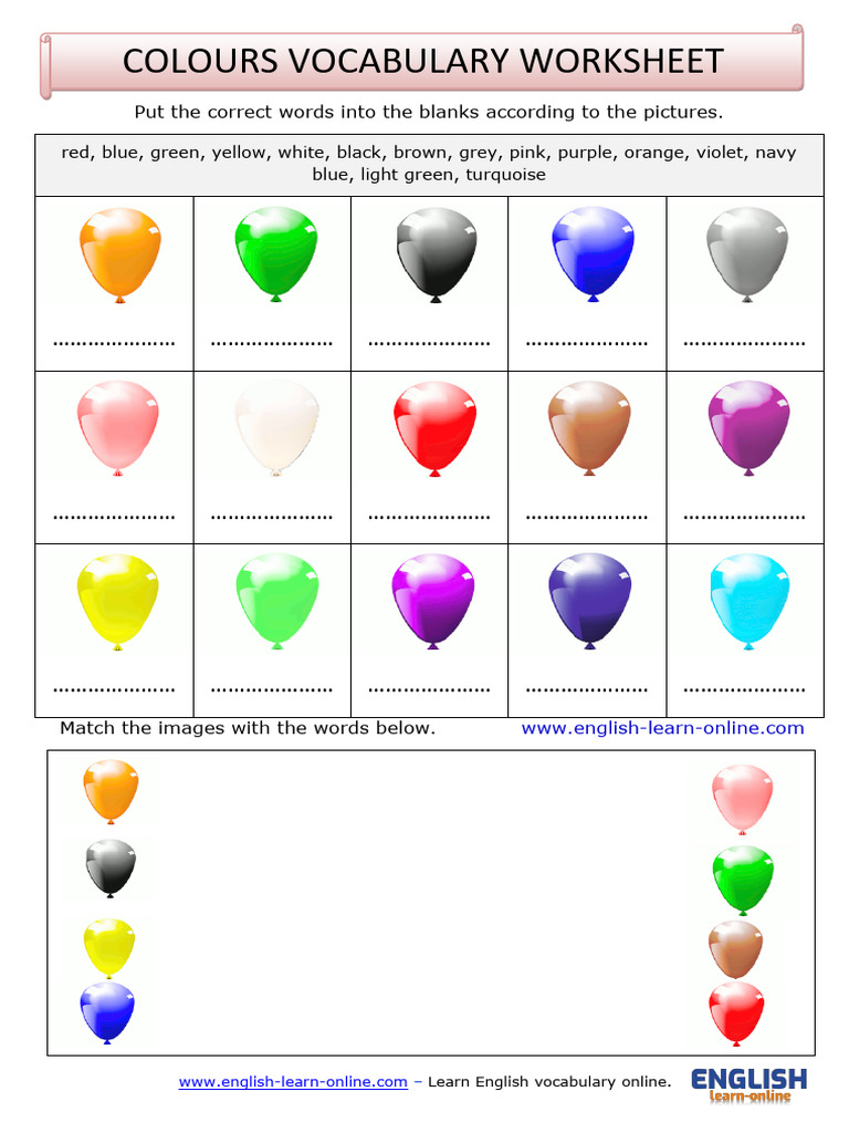 Colours Vocabulary Activity Worksheet | PDF