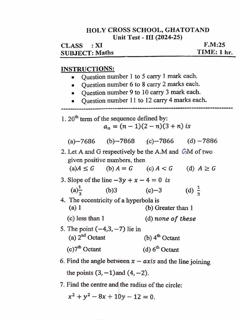 Mathematics ut3 qp | PDF