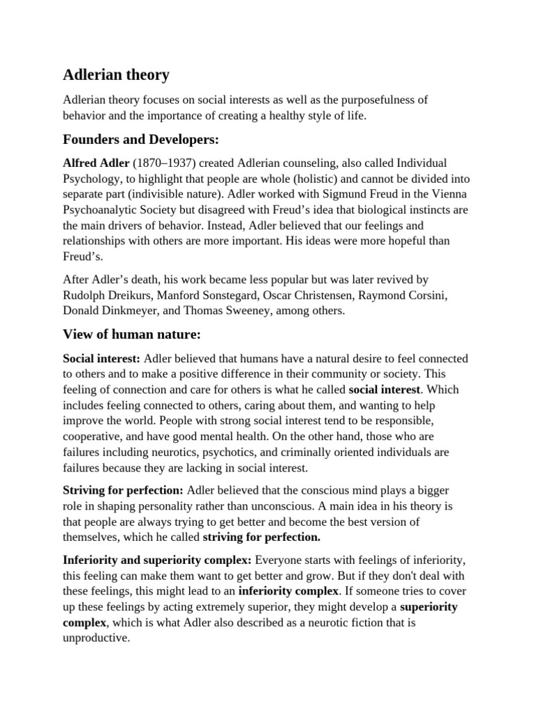 Adlerian Theory Counselling | PDF | Psychotherapy | Social Psychology