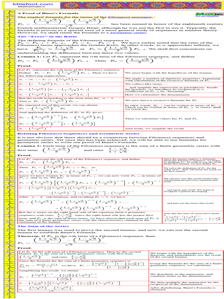A Proof of Binet's Formula | PDF | Sequence | Mathematics