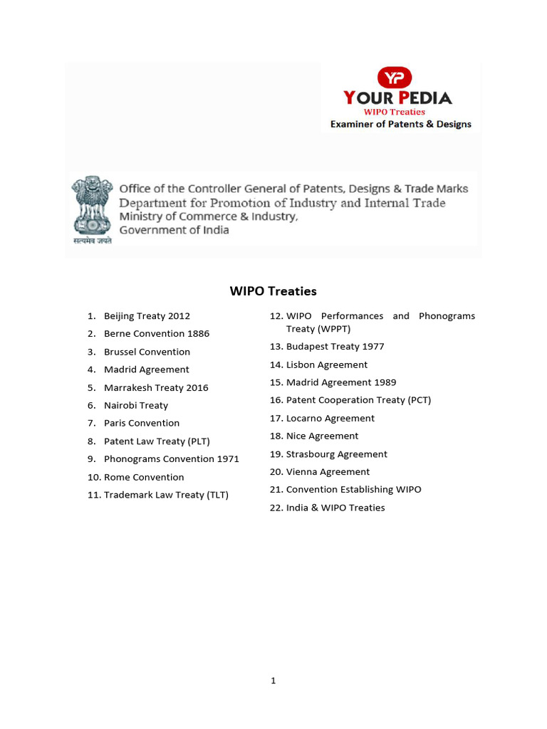 WIPO Treaties | PDF | World Intellectual Property Organization | Patent