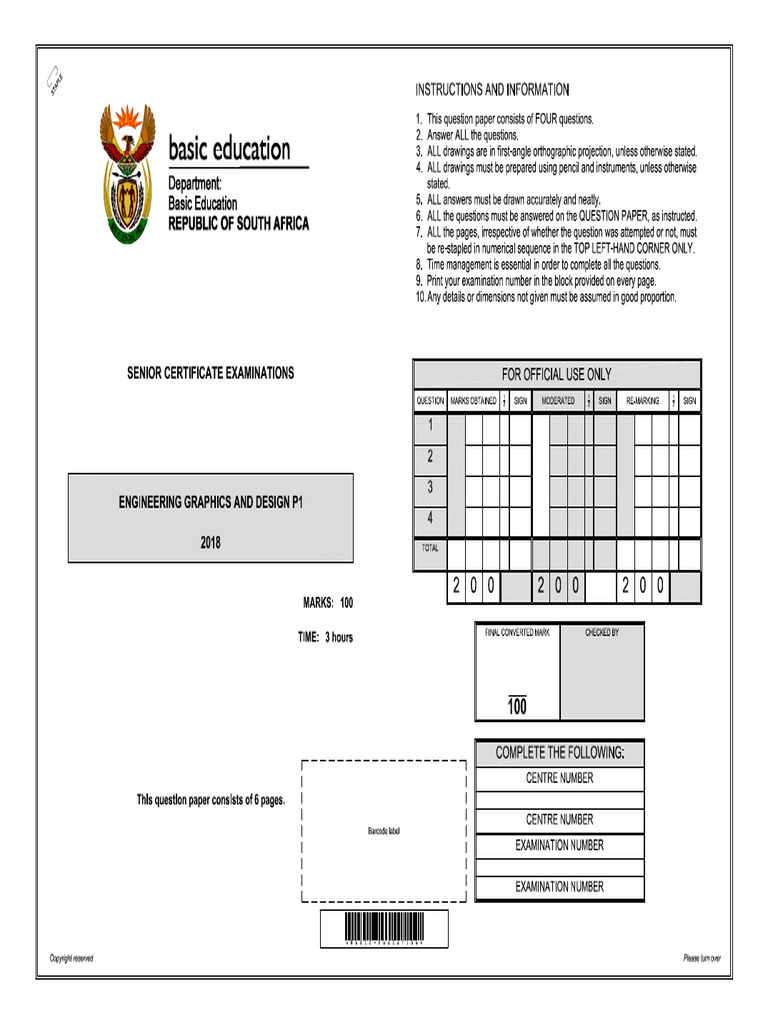 Engineering Graphics & Design P1 May-June 2018 Eng | PDF