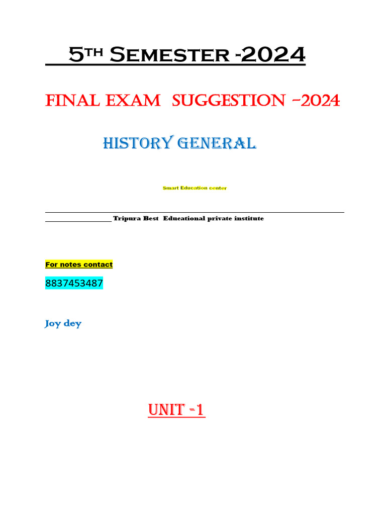 5th History (G) Final Suggestions 2024#joydey | PDF