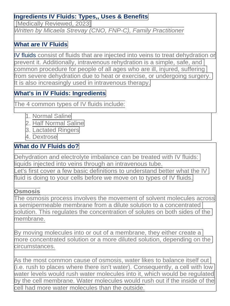 Ingredients IV Fluids | PDF | Intravenous Therapy | Saline (Medicine)