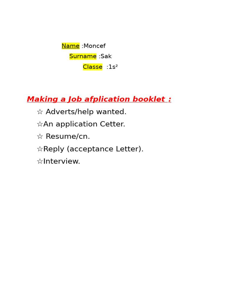 Making A Job Afplication Booklet | PDF
