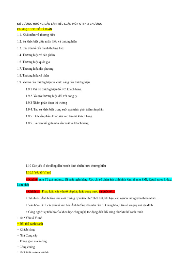 ĐỀ CƯƠNG HƯỚNG DẪN LÀM TIỂU LUẬN MÔN QTTH 3 CHƯƠNG | PDF