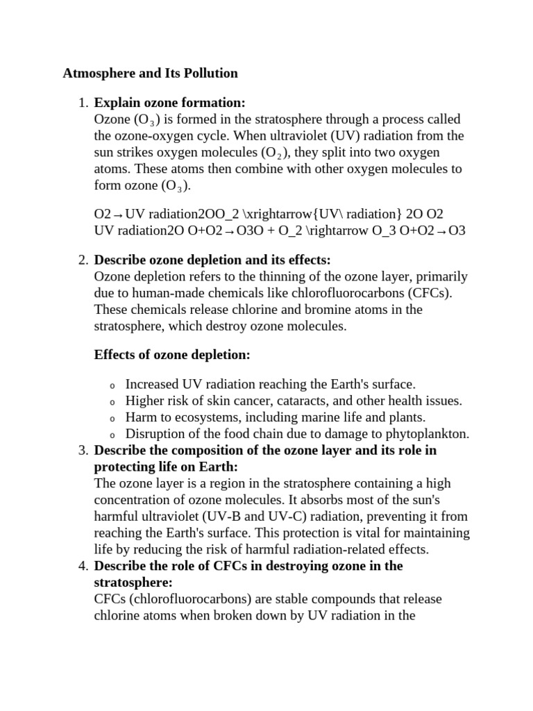 Atmosphere and Its Pollution | PDF | Ozone Depletion | Chlorofluorocarbon