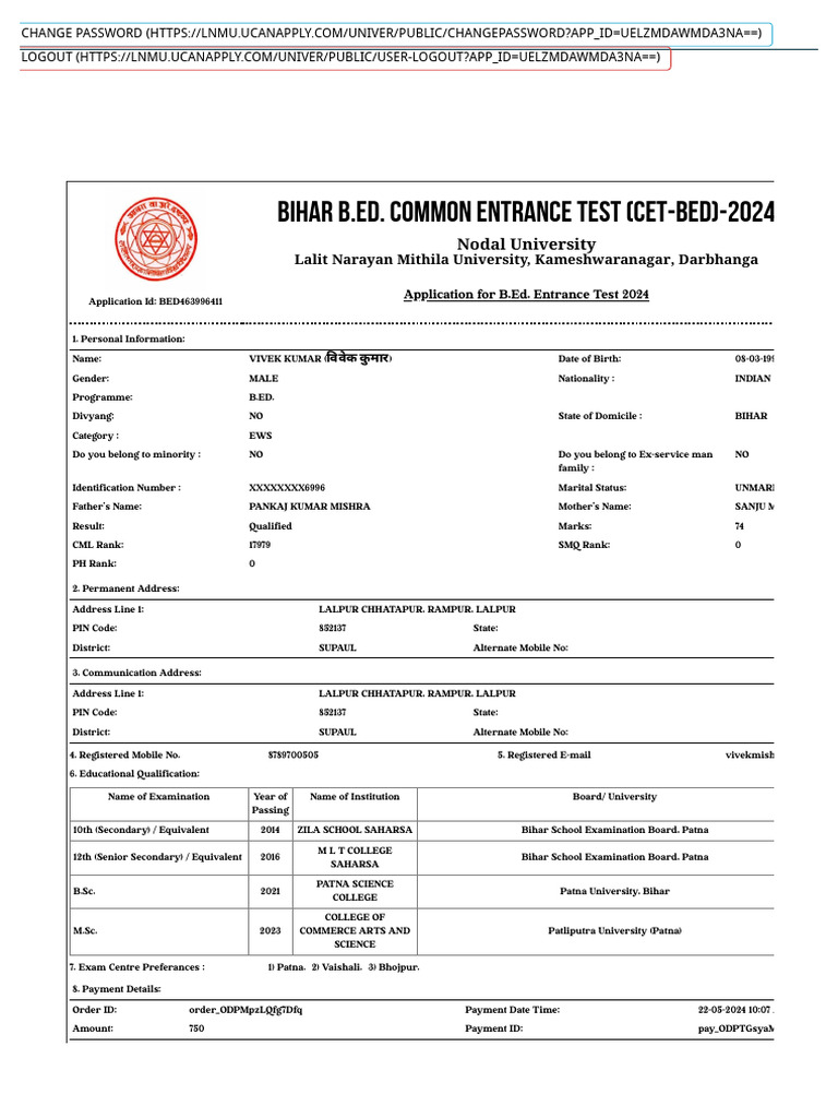 Bihar B.Ed. CET 2024 Application Details | PDF | Qualifications