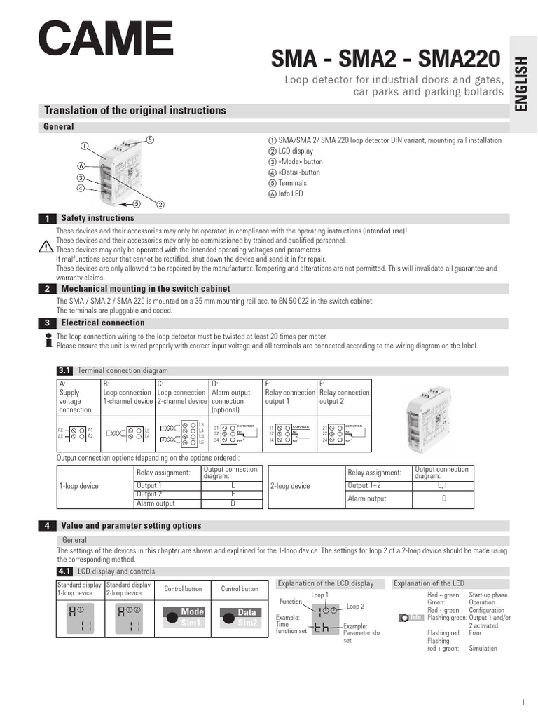 CAME SMA SMA Technical Information 1 | PDF | Relay | Parameter (Computer Programming)
