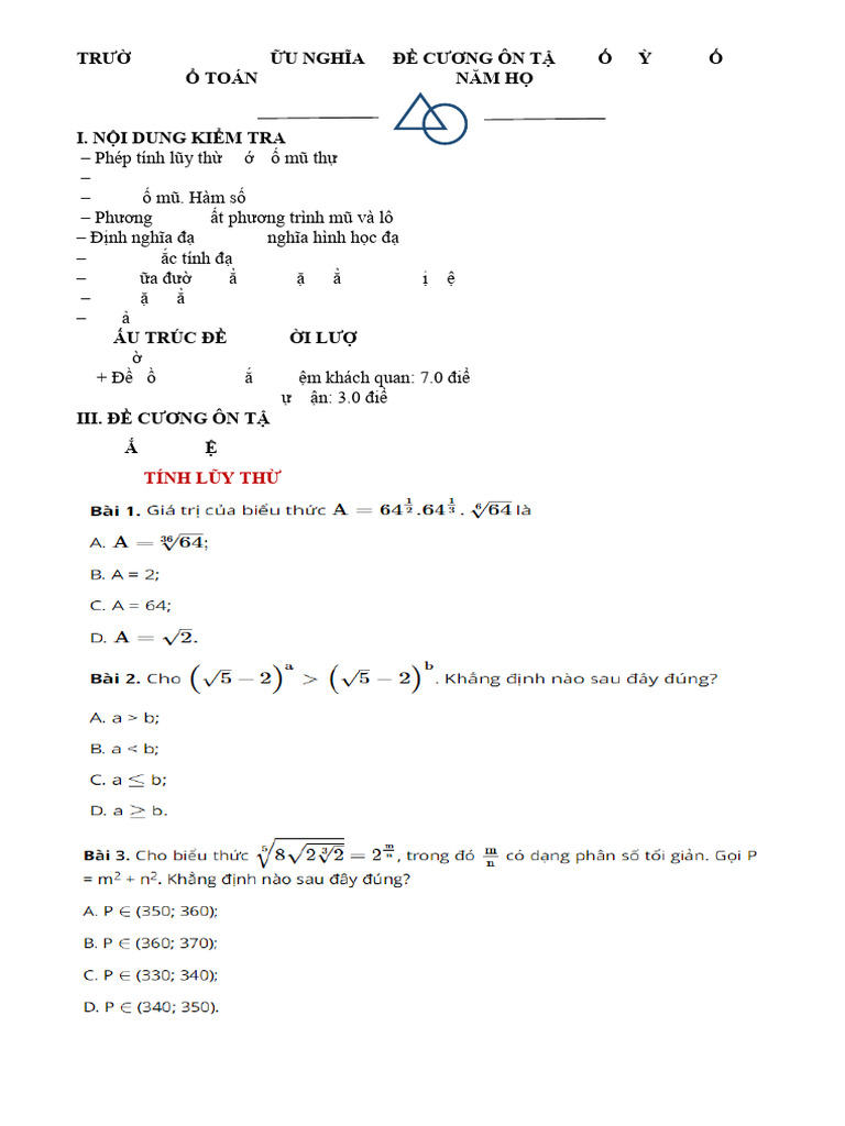De Cuong on Tap Ck2 Toan 11-23-24 | PDF