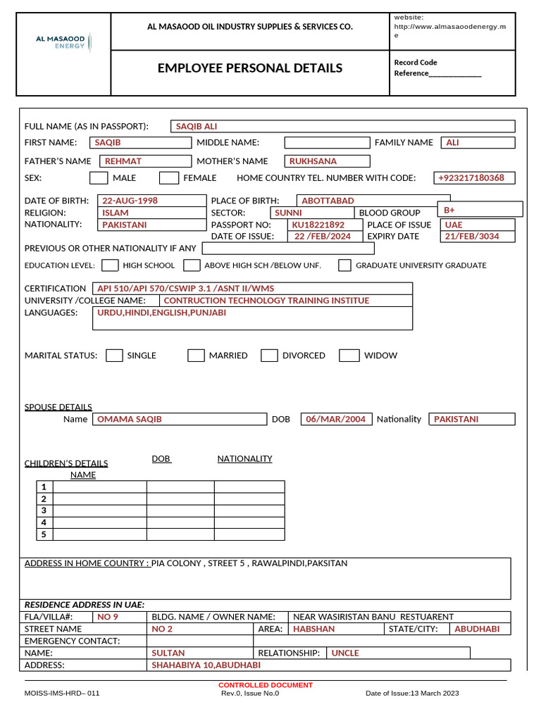 11 - Employee Personal Details | PDF