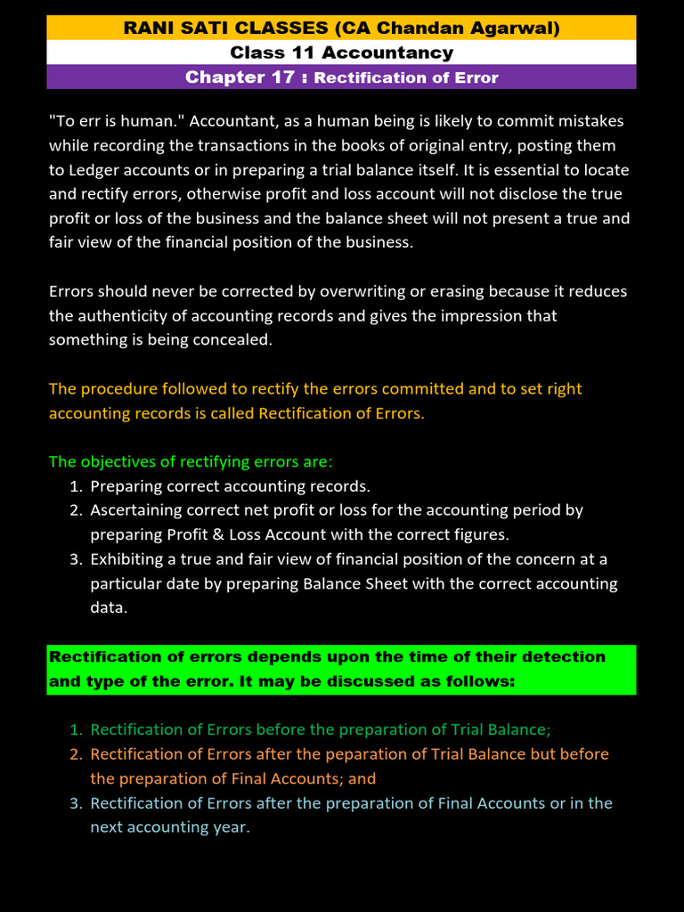 CH 17 Rectification of Error | PDF | Debits And Credits | Accounting