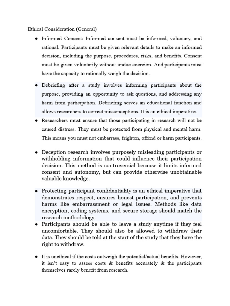 Ethical Consideration | PDF | Informed Consent | Psychology