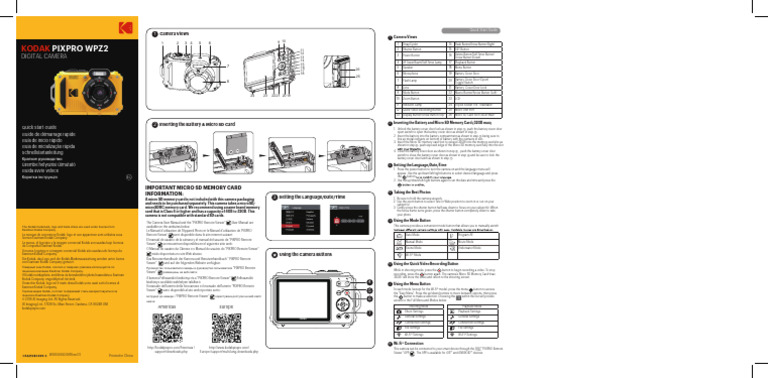Instrukcja Obslugi 2273668 Aparat Cyfrowy Kodak Pixpro wpz2 15 MPX Zoom Optyczny 4 X Zolty | PDF ...