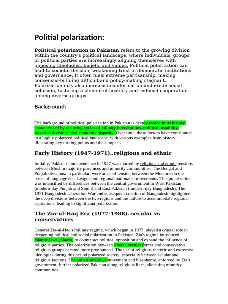 Politial Polarization Eassy | PDF | Pakistan | Muhammad Zia Ul Haq