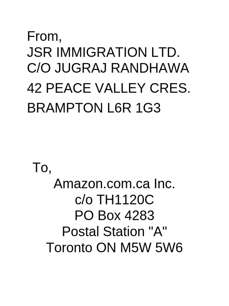 Immigration Document for Amazon Canada | PDF