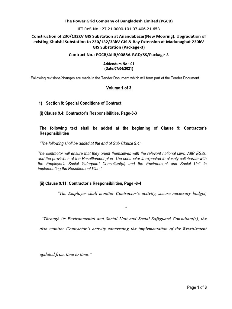 Addendum-1 (Final) AIIB PCKG - 3 | PDF | Power (Physics) | Electrical ...