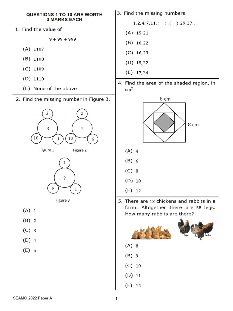 SEAMO 2022 Math Competition Paper A | PDF | Area | Euclidean Geometry