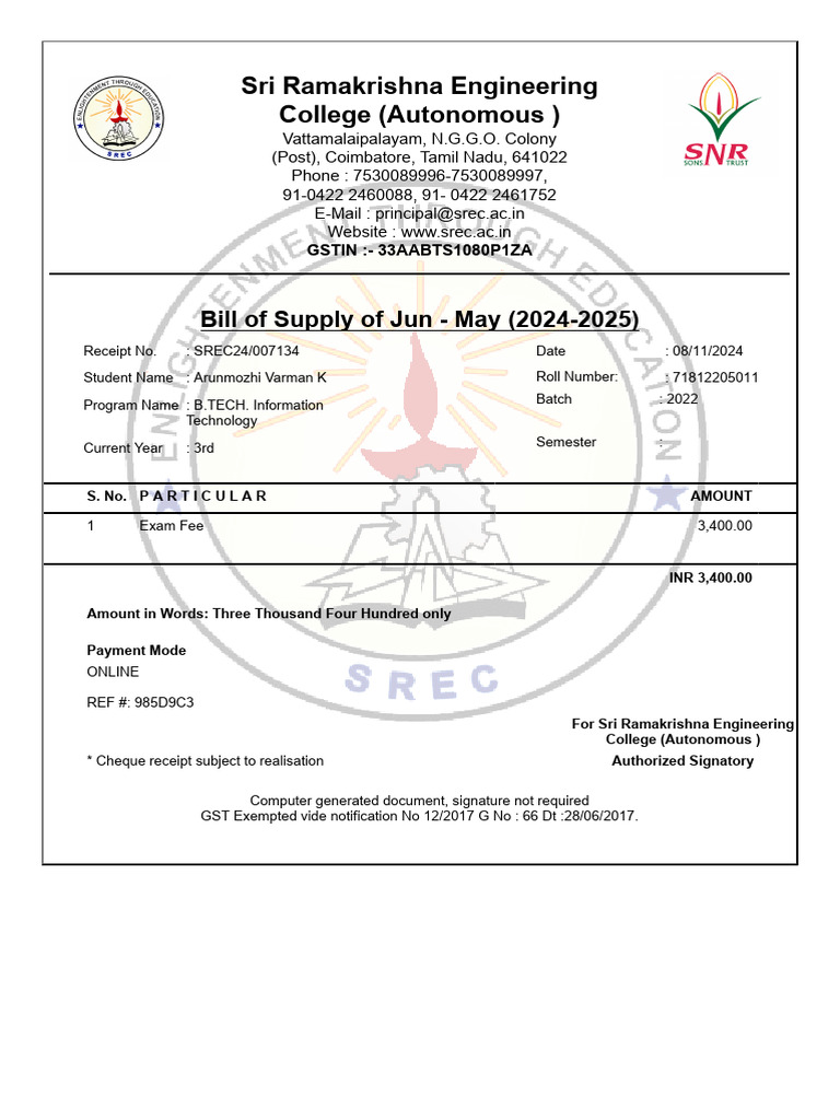 College Fee Receipt | PDF