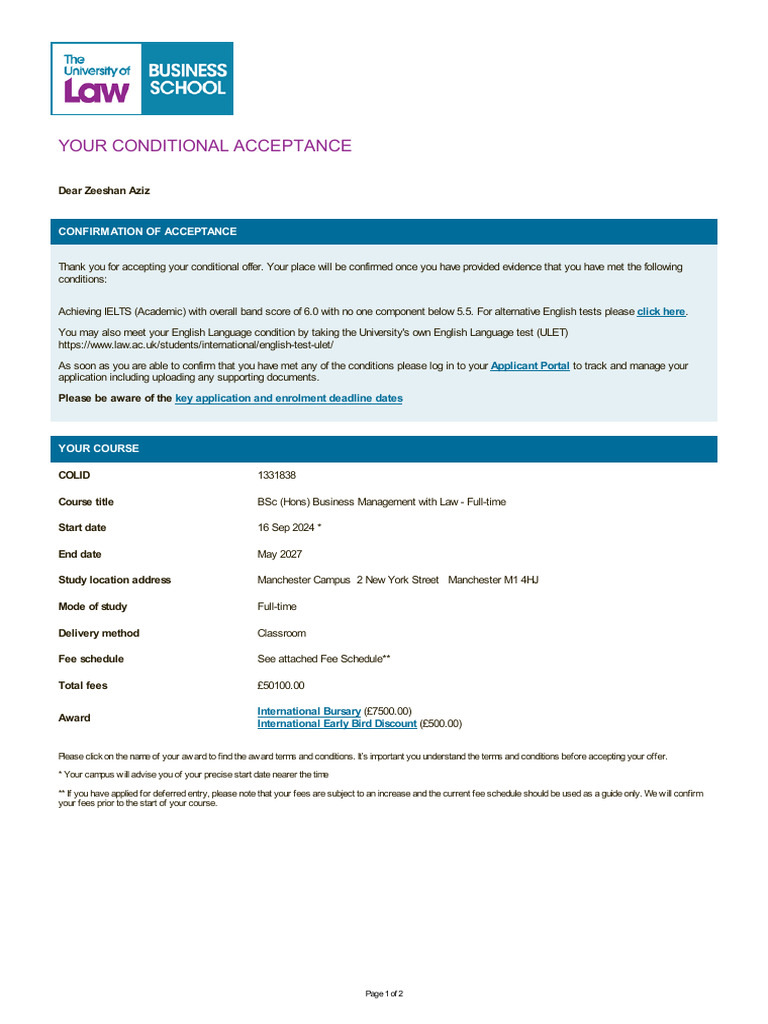 Conditional Acceptance Confirmation Guide | PDF