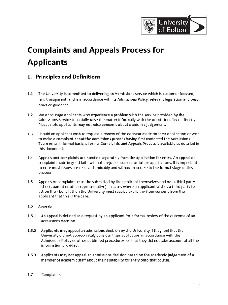 Admissions Complaints and Appeals Guide | PDF | Complaint | Judgment (Law)