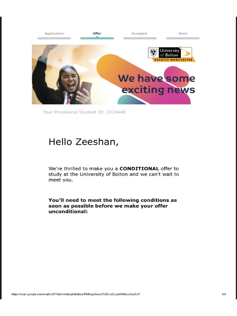 Zeeshan Aziz Offer Bolton University | PDF