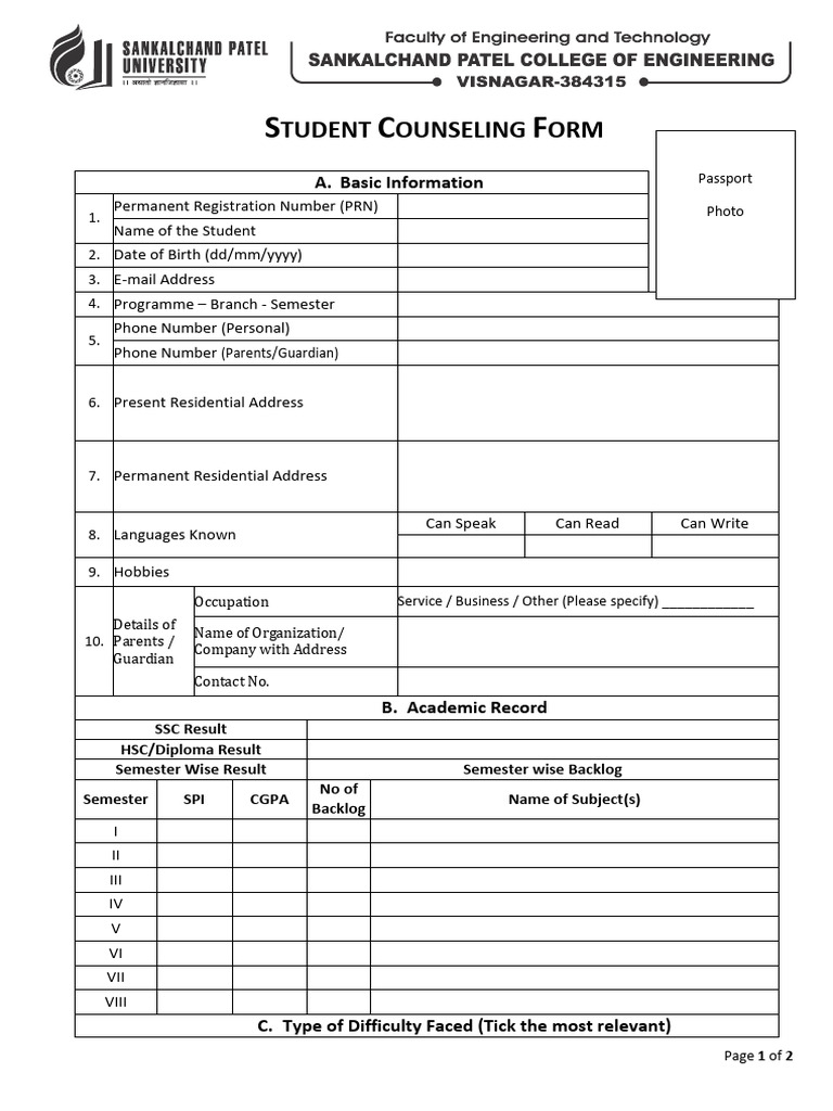 STUDENT COUNSELING FORM (1) | PDF | Psychology