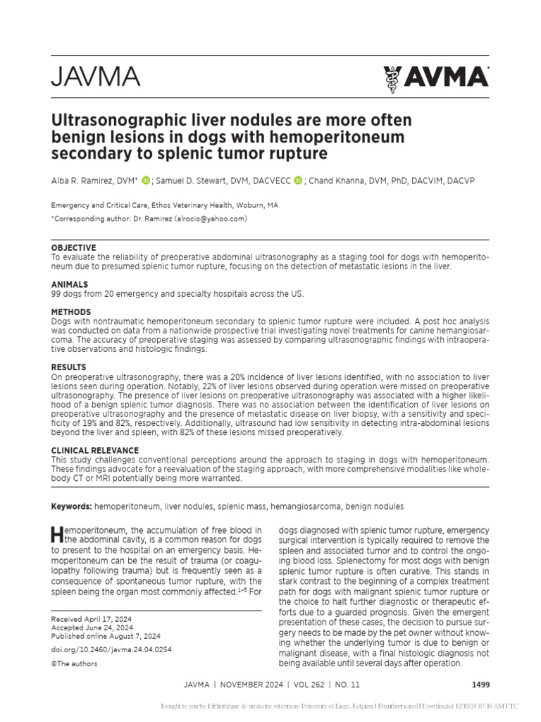 javma-javma.24.04.0254 | PDF | Medical Ultrasound | Metastasis
