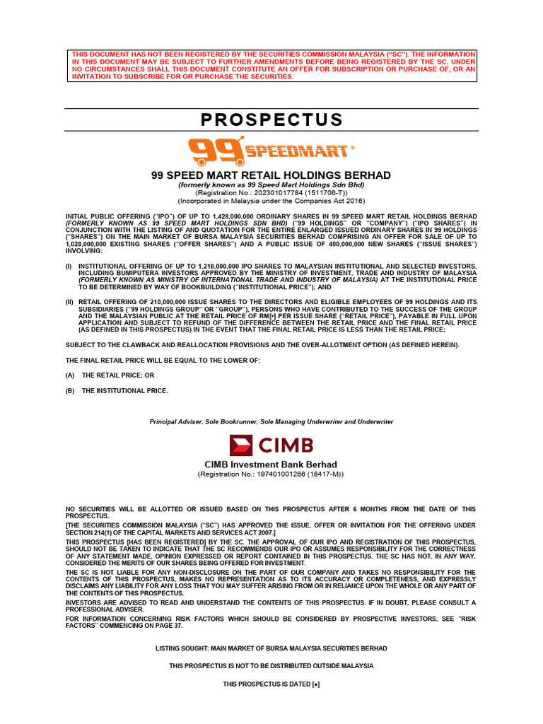 99 Speed Mart IPO Prospectus Overview | PDF | Initial Public Offering ...