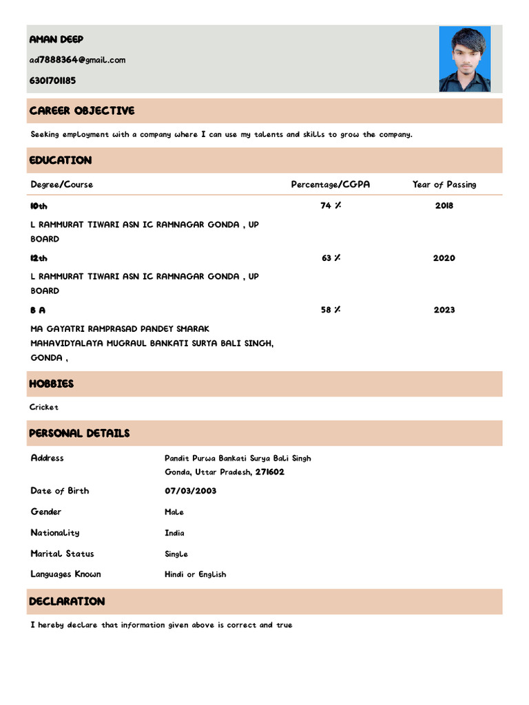 Resume of Aman Deep - Job Seeker | PDF