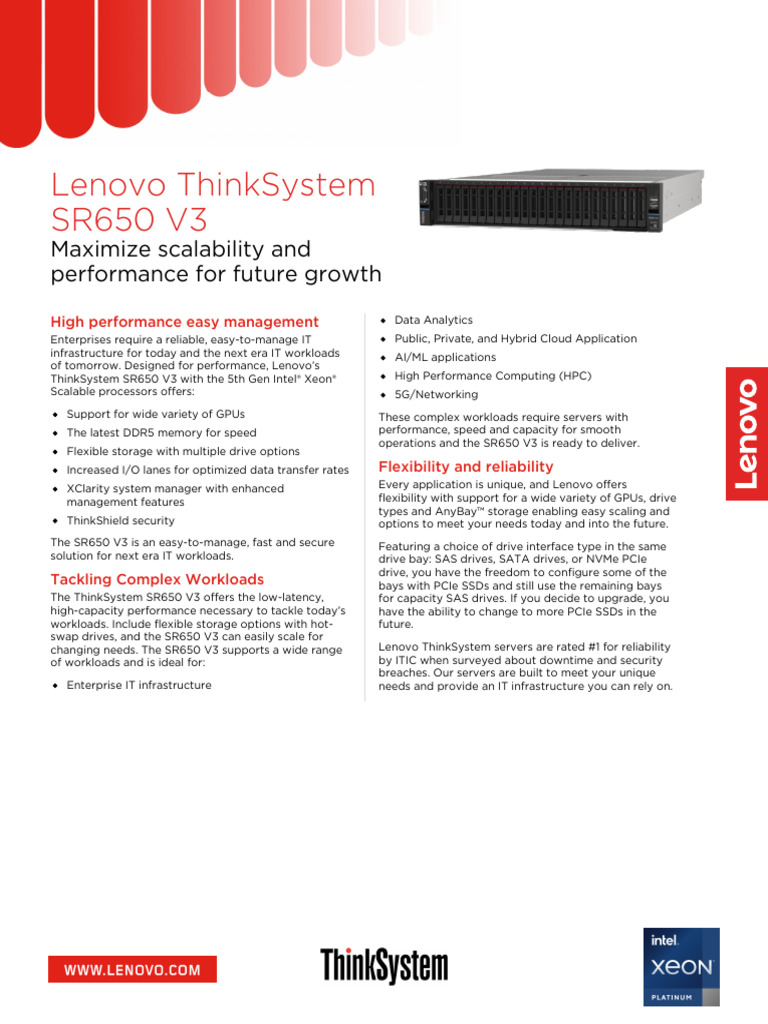 Sever LENOVO SR650 V3 ThinkSystem 24SFF - 2u | PDF | Computing ...