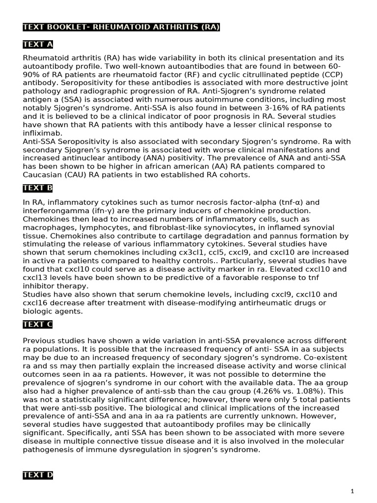 2. Rheumatoid Arthritis (RA) Part A | PDF | Rheumatoid Arthritis | Medicine
