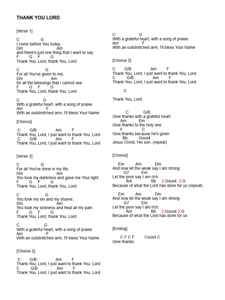 Thank You, Lord: Lyrics and Praise | PDF