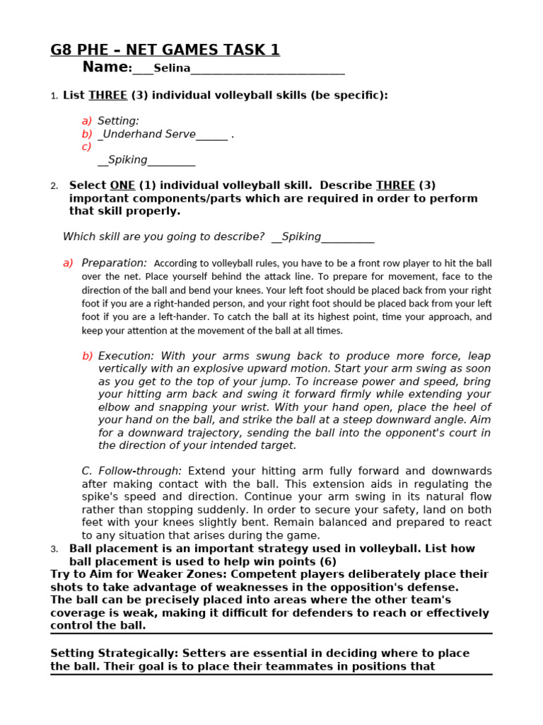 2023 Task 1 G8 Phe - Net Games | PDF | Volleyball | Sports Rules And Regulations
