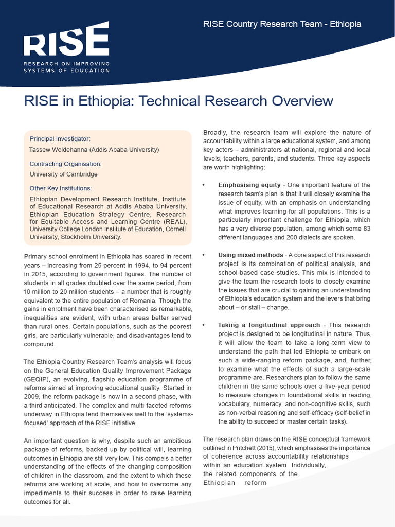 Ethiopia's Education Reform Study | PDF | Ethiopia | Qualitative Research