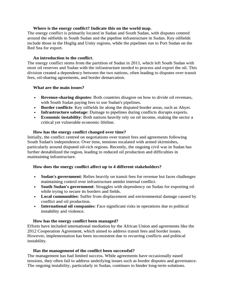 Energy Conflict in Sudan | PDF | Sudan | South Sudan