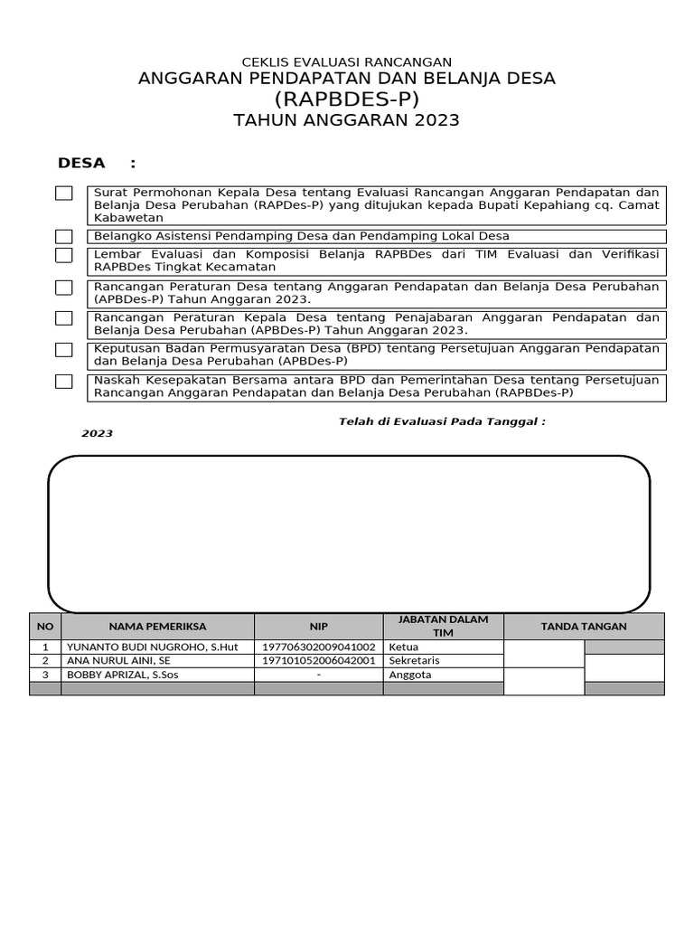 Belangko Evalaluasi Apbdes-P & Pengajuan Tahap Iii 2023 PDF | PDF