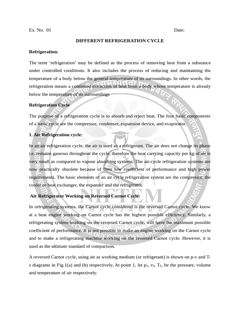 Overview of Refrigeration Cycles | PDF | Refrigeration | Mechanical ...