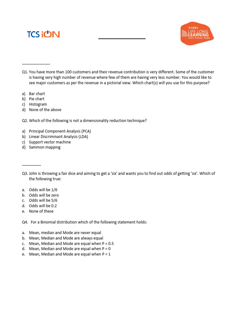 TCS iON ProCert Analytics Sample Questions | PDF | Map Reduce | Applied Mathematics