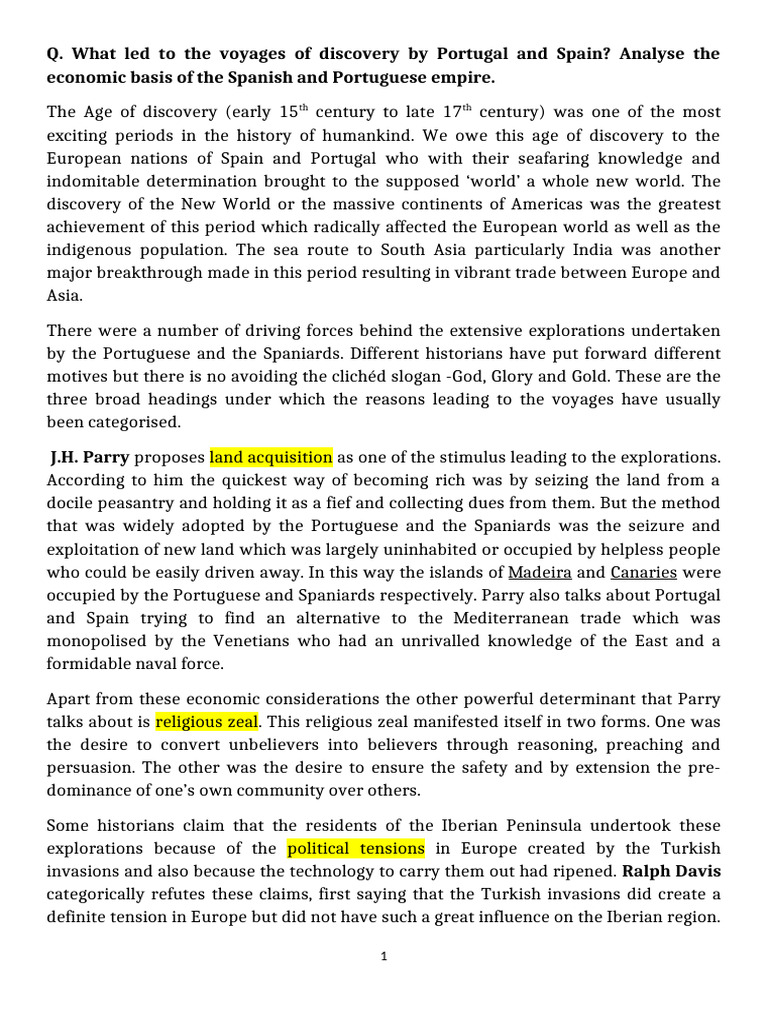 Spanish and Portuguese Exploration Motivations | PDF | Spanish Empire ...