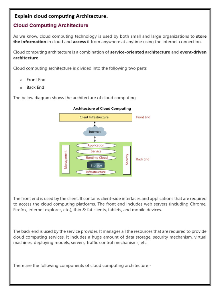 Explain cloud computing Architecture | PDF | Cloud Computing | Software As A Service